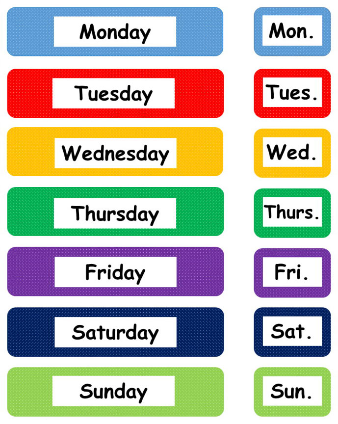 Days Of The Week Days Of The Week